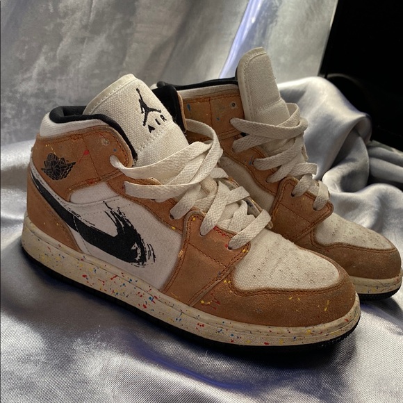 Nike | Shoes | Nike Air Jordan Mid Sneakers In Tan And Cream | Poshmark
